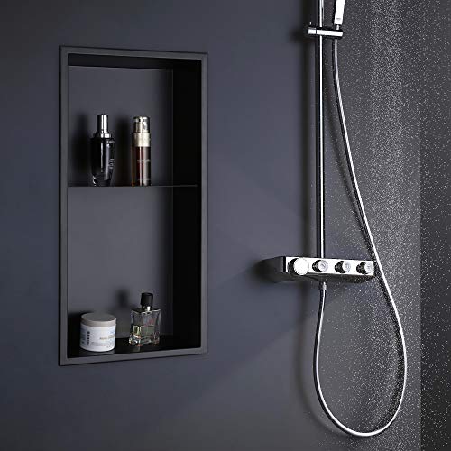 DecoMust 24β X 12β Stainless Steel Shower Niche Modern and Elegant Design, Easy to Install, Perfect for Shampoo and Soap Storage (Matte Black)