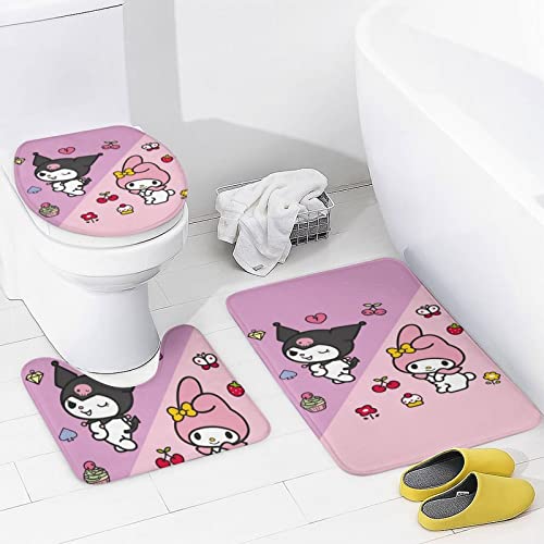 fmsnupz 4PCS Anime Shower Curtain Set, Cute Bathroom Decor with Non-Slip Rugs, Toilet Lid Cover and Bath Mat, Waterproof Fabric Shower Curtains with 12 Hooks, 70.8"x70.8"