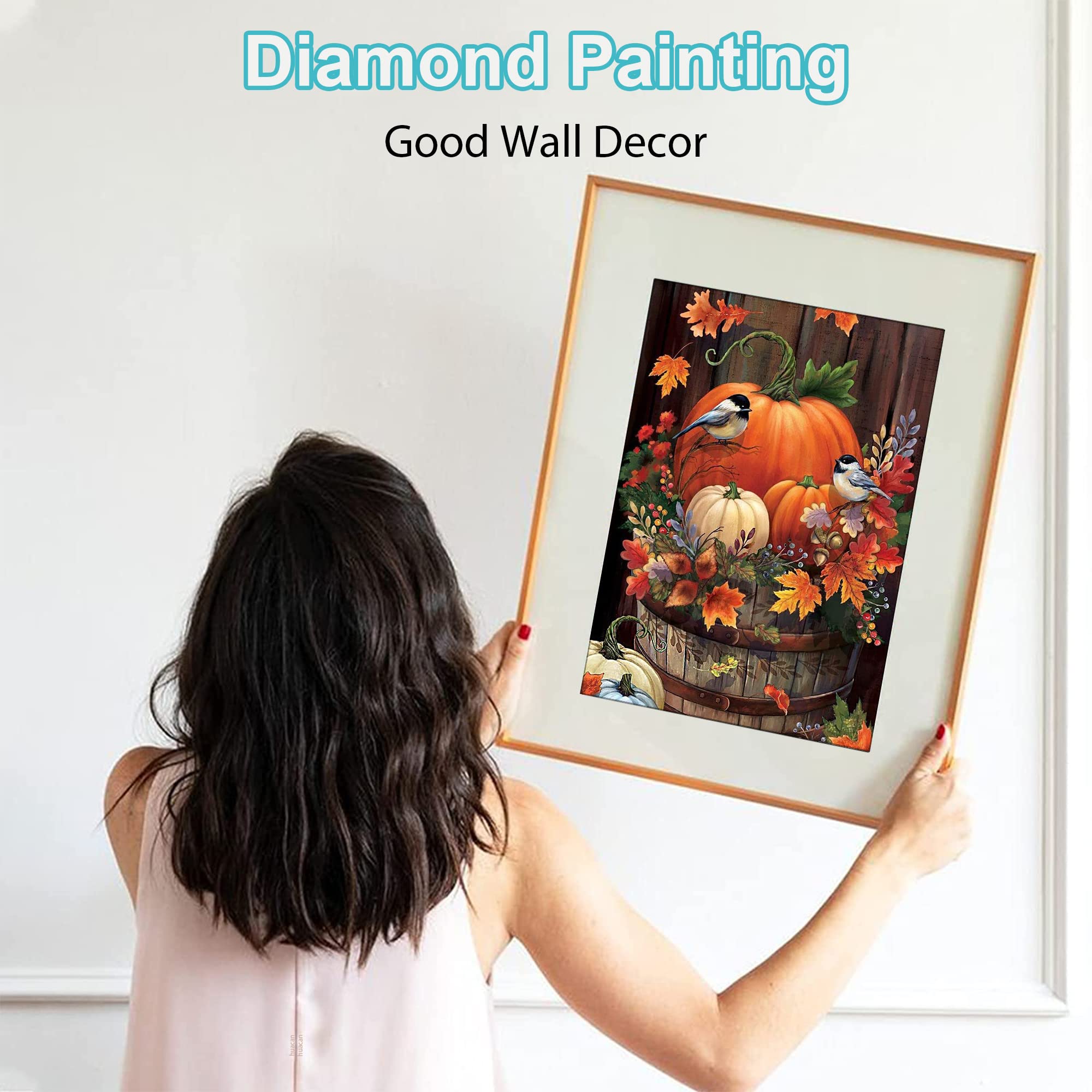 Huacan Diamond Painting Kits, Full Square Drill Diamond Painting Kits for Adults, Pumpkin Diamond Paint by Diamond, DIY 5D Diamond Art Kit for Beginner Home Wall Decor Fall Bird 11.8x15.7in/30x40cm