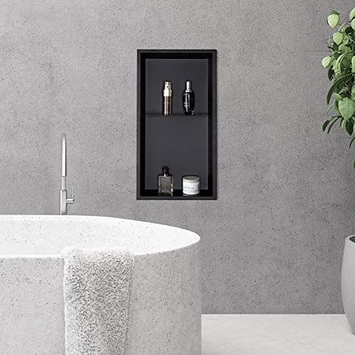DecoMust 24β X 12β Stainless Steel Shower Niche Modern and Elegant Design, Easy to Install, Perfect for Shampoo and Soap Storage (Matte Black)