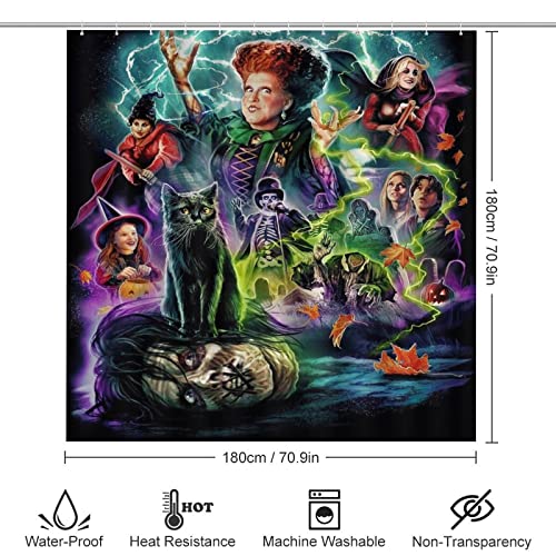 4pcs Halloween Shower Curtain Sets, Bathroom Sets with Shower Curtain, Toilet Lid Rug, Contour Mat and Bath Mat, Shower Curtain with 12 Hooks for Bathroom Set Decor (72 X 72 Inch)