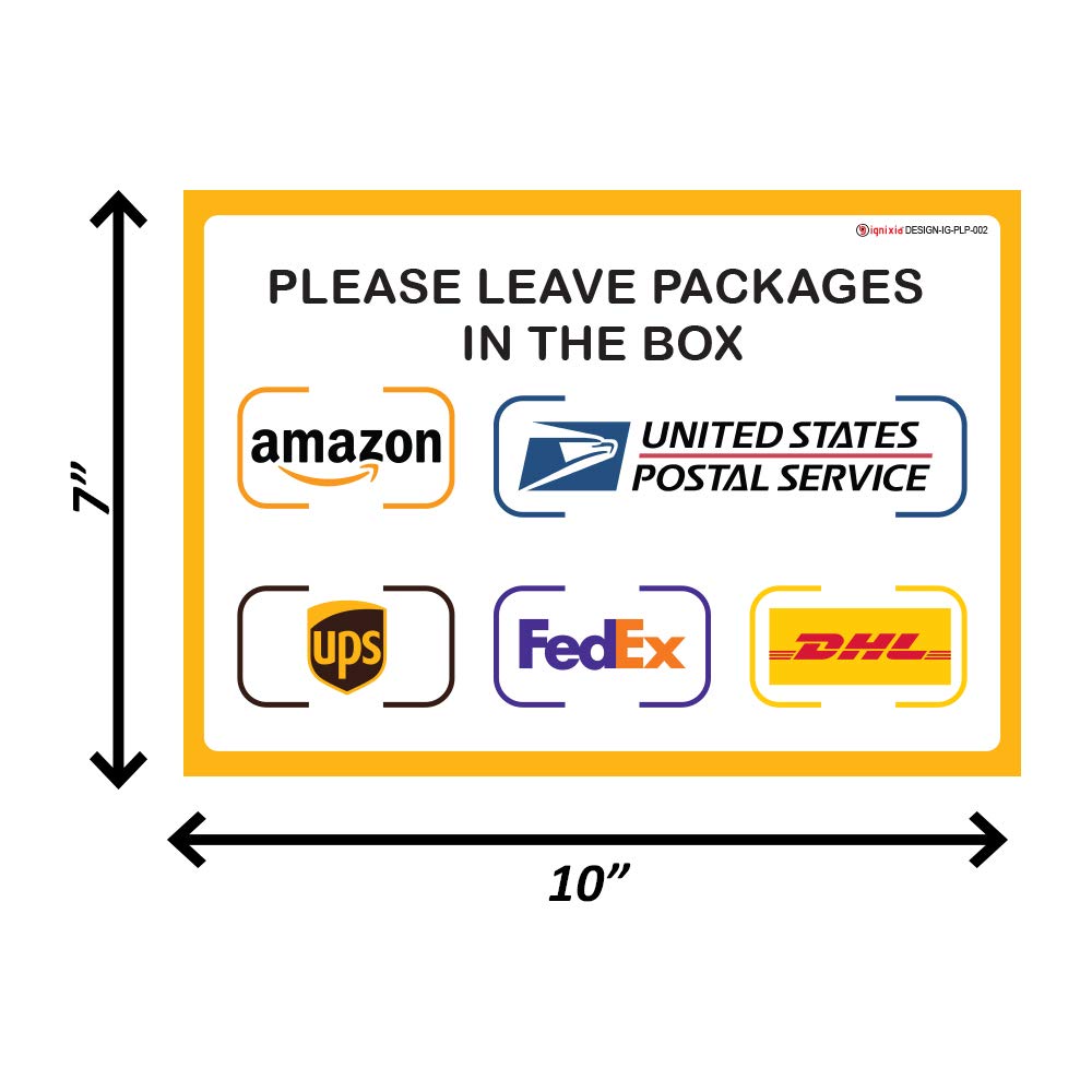 IGNIXIA Pack of 02 Package Delivery Sign Decals, Delivery Instructions for Amazon, Fedex, DHL, Ups, Usps Sign 10 x 7 inches Self Adhesive Sticker with Glossy Lamination