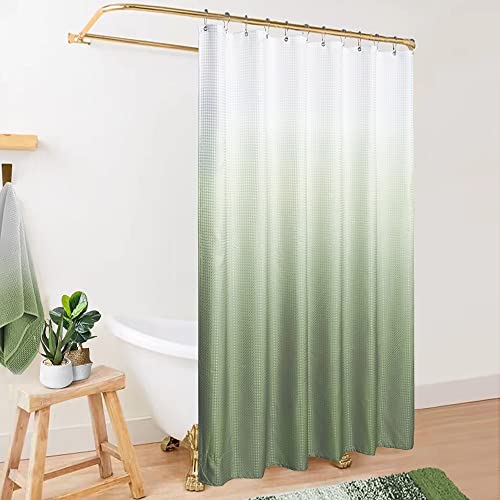 Mrs.Naturall Sage Green Boho Spring Shower Curtains for Bathroom Ombre Waterproof Liner Bath Decor Textured Fabric Shower Curtain Sets with Hooks Machine Washable 70 x 72 inch Long