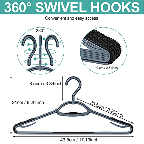 Perfecasa Extra Non Slip Plastic Clothes Hangers 30 Pack, with Sure Grip Rubber, 360 Degree Swivel Hook, Space Saving (Steel Blue/Cool Grey)