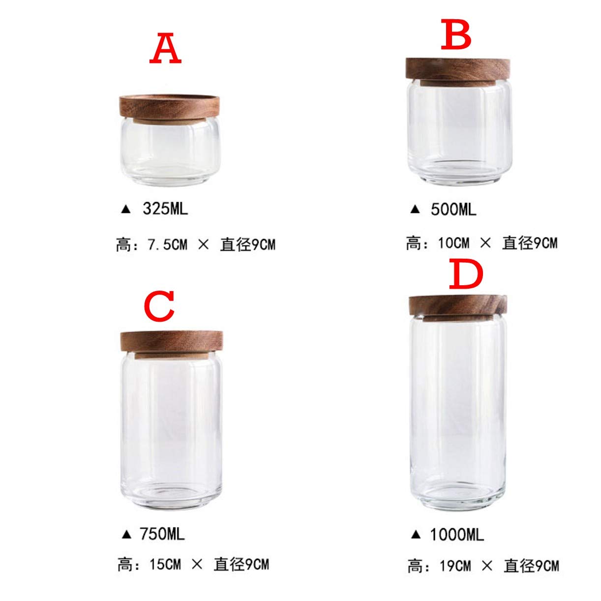 WellieSTR 1Pc (D 1000ml/34oz) Glass Storage Jars (48oz/1400ml) with Airtight Seal Bamboo Lid Stackable Kitchen Canisters for Candy, Coffee Bean Cookie, Rice, Sugar, Flour, Pasta, Nuts, Coffee