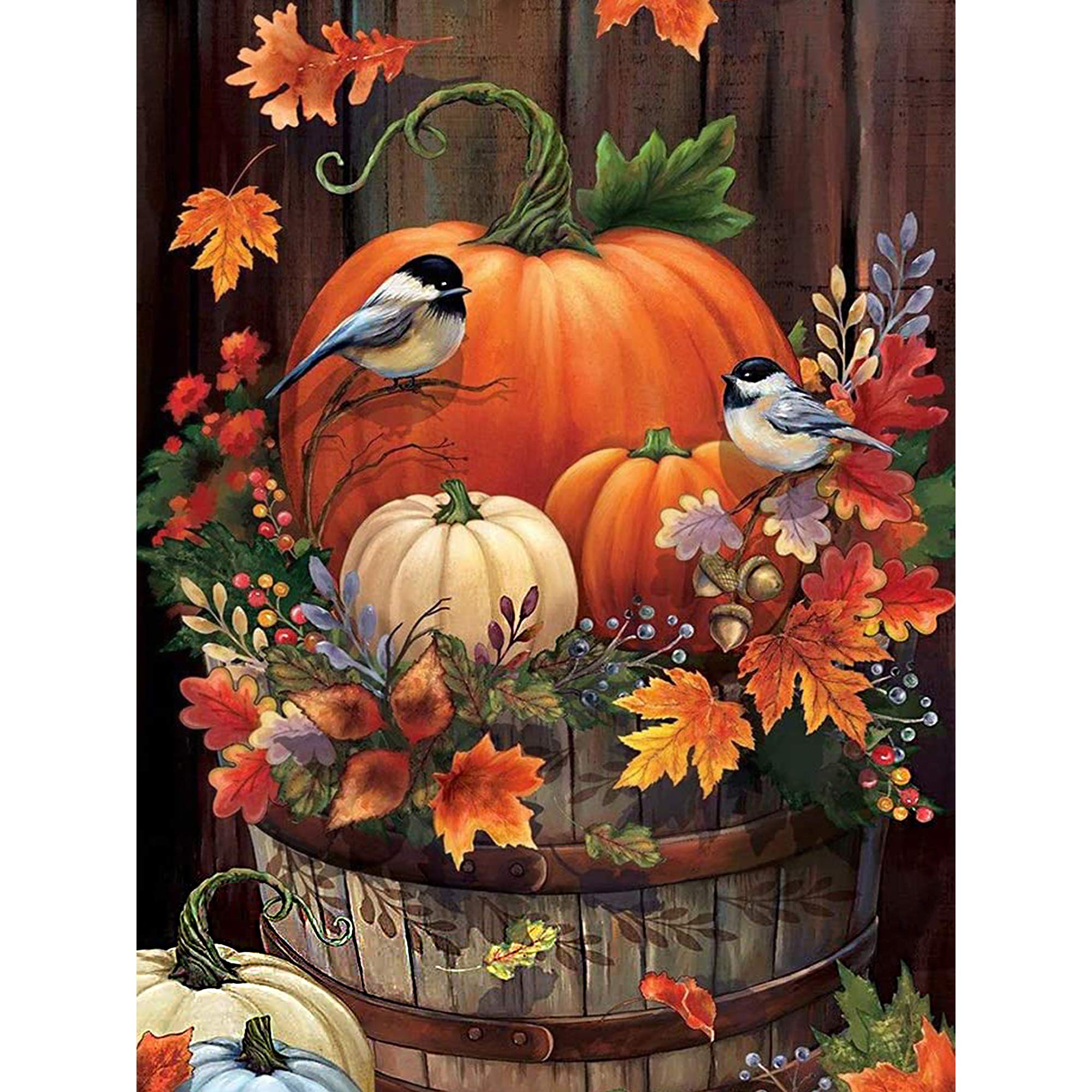 Huacan Diamond Painting Kits, Full Square Drill Diamond Painting Kits for Adults, Pumpkin Diamond Paint by Diamond, DIY 5D Diamond Art Kit for Beginner Home Wall Decor Fall Bird 11.8x15.7in/30x40cm