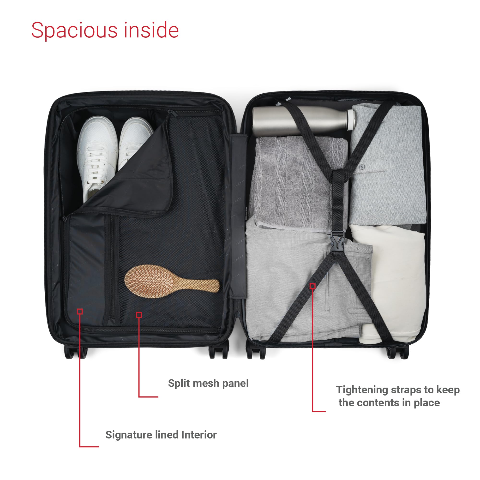 Bugatti Nashville Collection 20 Inch Hard Shell Spinner Carry On Bag for Airplanes, Hardside Expandable Suitcase with 360-Degree Spinner Wheels, Retractable Handle, Airline Approved, Charcoal