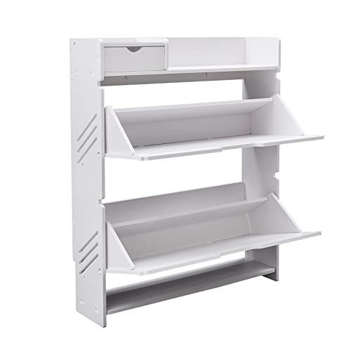 Tilt-Out Modern Shoe Storage Cabinet for Entryway, 2Tier Floor Shoes Cabinet with Doors, Shoe Rack Organizer with 2 Large Fold-Out Drawers