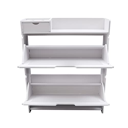 Tilt-Out Modern Shoe Storage Cabinet for Entryway, 2Tier Floor Shoes Cabinet with Doors, Shoe Rack Organizer with 2 Large Fold-Out Drawers