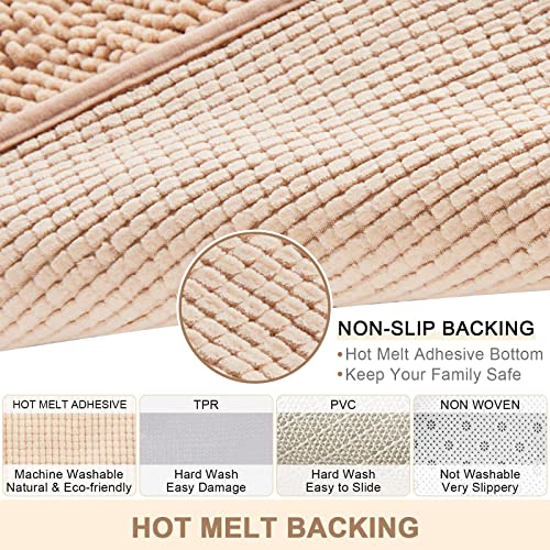 TECHMILLY Soft Fluffy Chenille Bathroom Rugs, Non Slip Absorbent Bath Mats for Bathroom, Washable and Quick Dry, Khaki, 17" x 24"