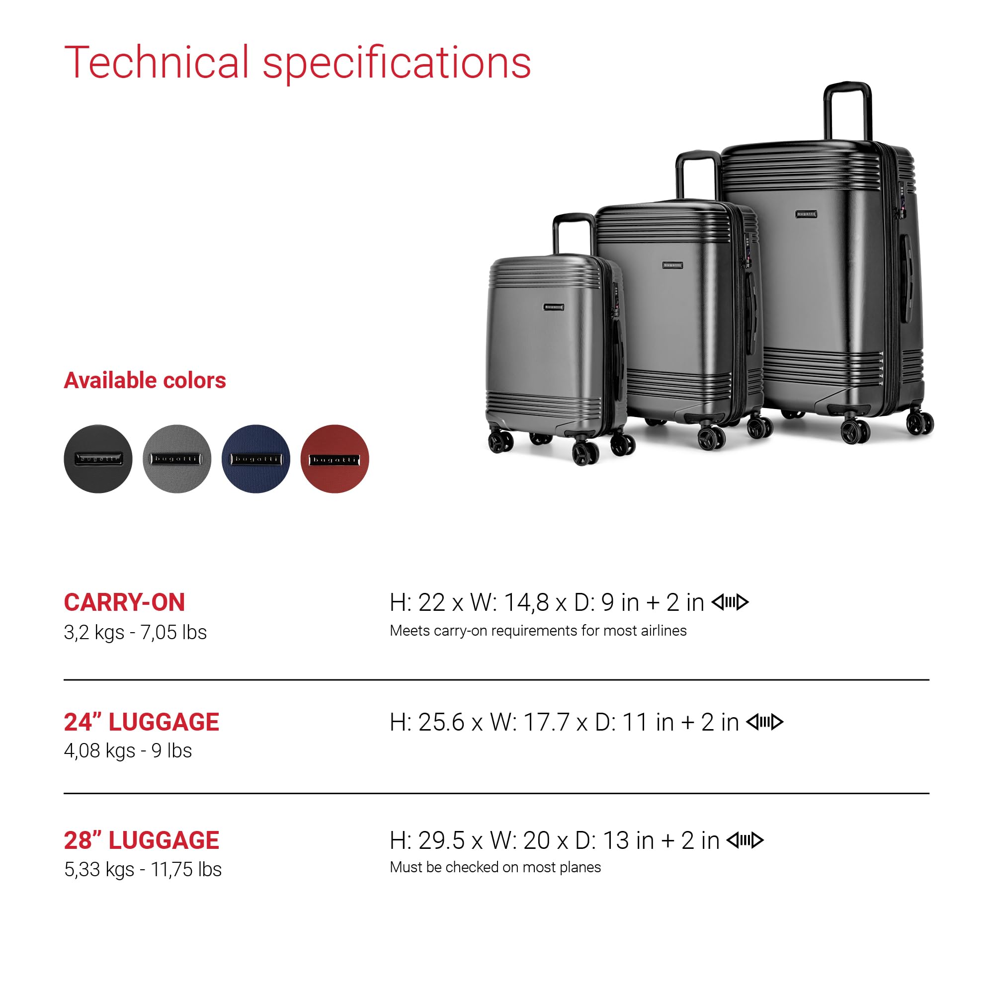 Bugatti Nashville Collection 20 Inch Hard Shell Spinner Carry On Bag for Airplanes, Hardside Expandable Suitcase with 360-Degree Spinner Wheels, Retractable Handle, Airline Approved, Charcoal