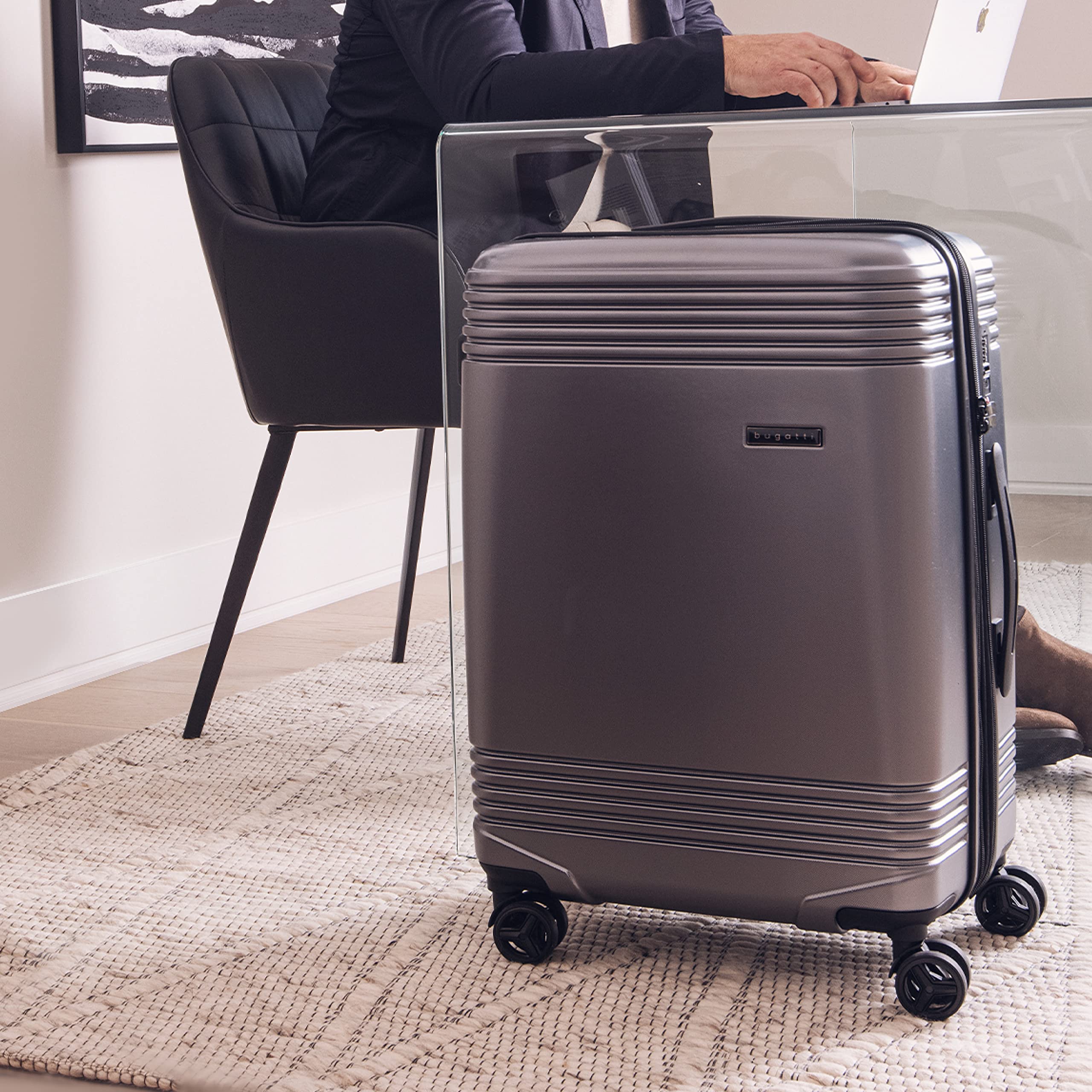 Bugatti Nashville Collection 20 Inch Hard Shell Spinner Carry On Bag for Airplanes, Hardside Expandable Suitcase with 360-Degree Spinner Wheels, Retractable Handle, Airline Approved, Charcoal
