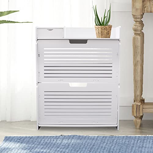 Tilt-Out Modern Shoe Storage Cabinet for Entryway, 2Tier Floor Shoes Cabinet with Doors, Shoe Rack Organizer with 2 Large Fold-Out Drawers