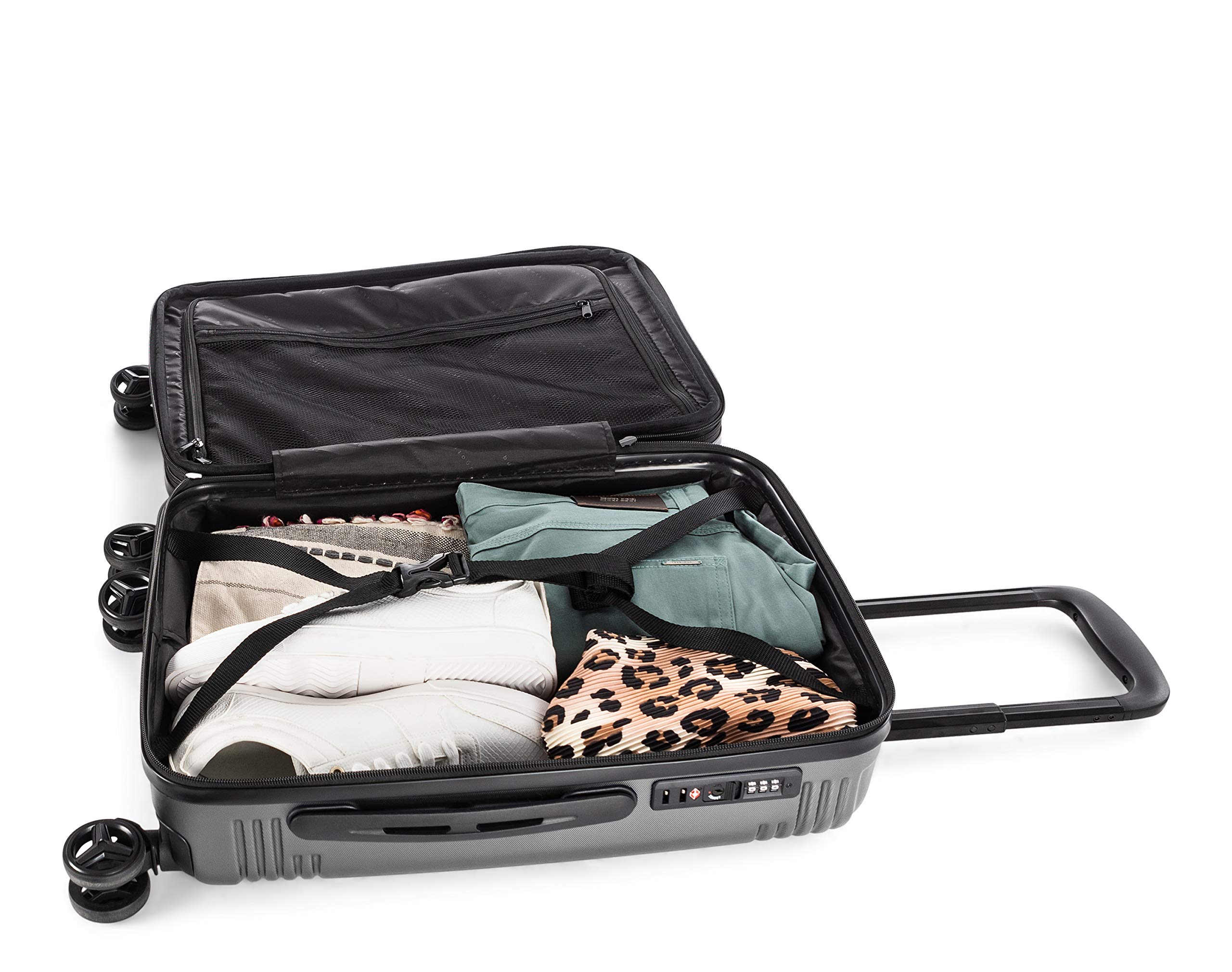 Bugatti Nashville Collection 20 Inch Hard Shell Spinner Carry On Bag for Airplanes, Hardside Expandable Suitcase with 360-Degree Spinner Wheels, Retractable Handle, Airline Approved, Charcoal