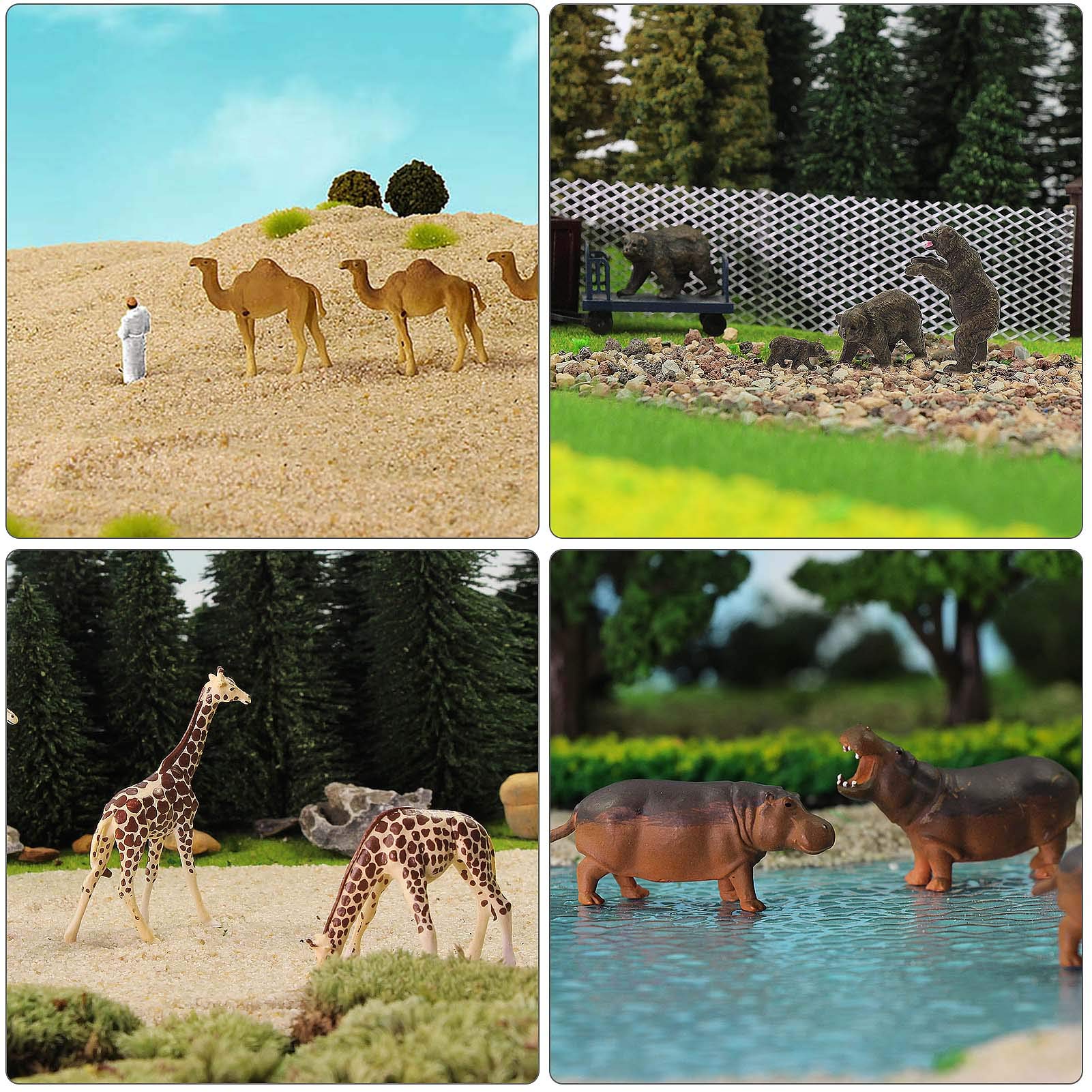 24pcs HO Scale Painted Wild Animals 1:87 PVC Elephant Camel Giraffe Tiger Lion Panda Bear Deer Hippo Rhino Model Railway AN8718