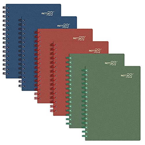 RETTACY Spiral Notebook 6-Pack - Notebooks College Ruled with 160 Pages per Pack, Pocket Notebook for Work, School, Writing, 100 GSM Premium Acid-Free Paper, Twin-Wire Binding, 4.5" Ć 5.7"