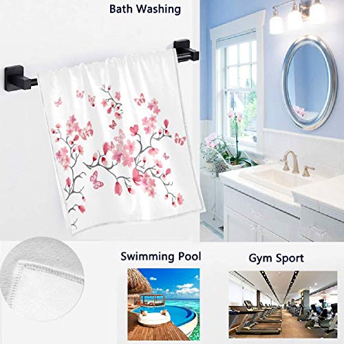 Naanle Beautiful Cherry Blossoms Flowers Butterfly Soft Highly Absorbent Guest Large Home Decorative Hand Towels Multipurpose for Bathroom, Hotel, Gym and Spa (16 x 30 Inches)