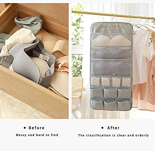 Hanging Closet Shelves Organizer and Storage for Wall with Mesh Pockets & Rotating Metal Hange, Space Saving Dual-Sided for Underwear Panties Bra Socks (Pink, Expand 26 Pocket,1Pc)