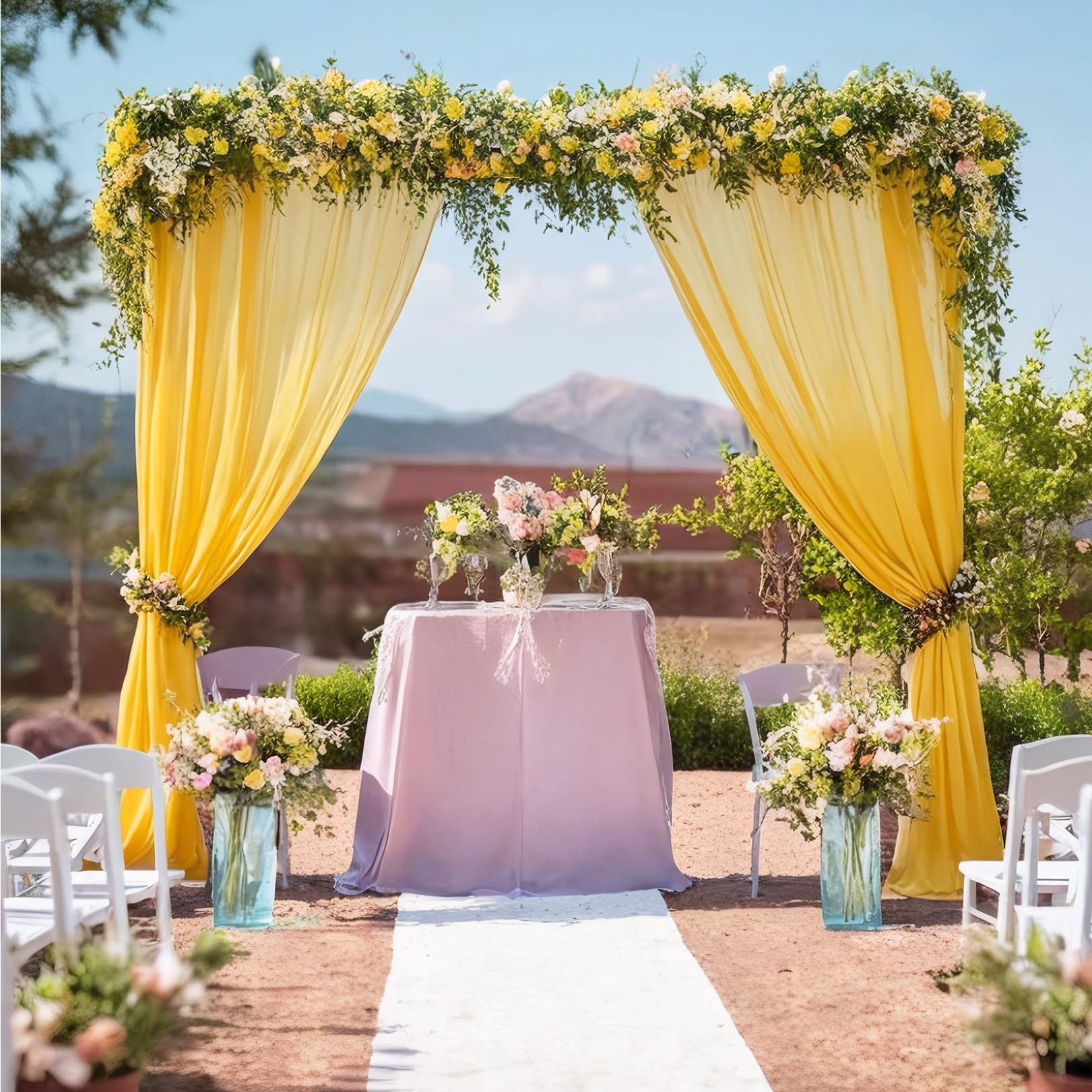 DUOBAO Chiffon Backdrop Curtain Gold Chiffon Fabric Drapes for Wedding Ceremony Sheer Curtains 2 Panels 29''x120'' Photography Backdrops Drape See Through Fabrics