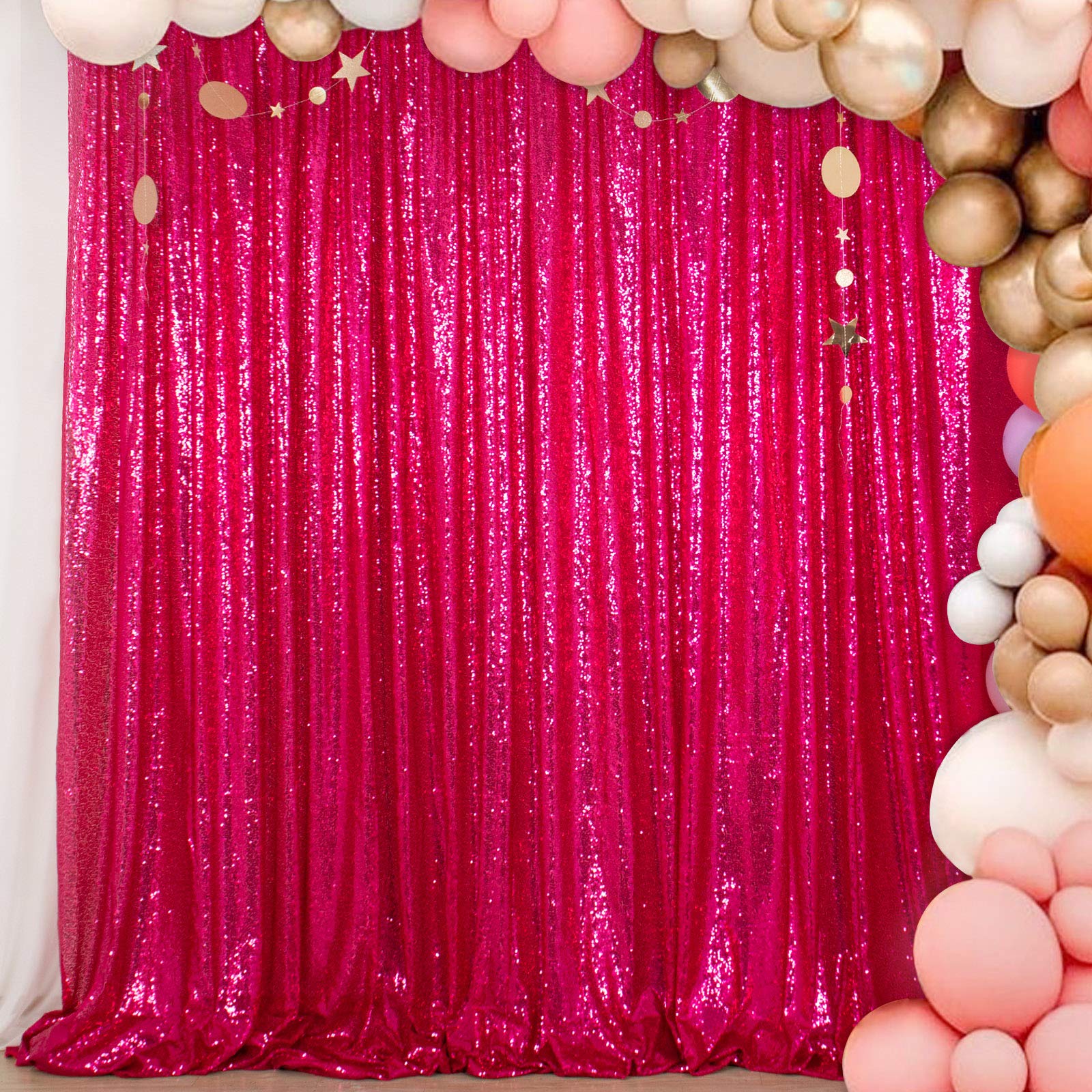 ShinyBeauty Sequin Backdrop Curtain Fuchsia 8FTX10FT Sequence Fabric Curtains Baby Shower Photo Booth Backdrops Hot Pink Shimmer Photography Background for Wedding Party Prom Reception Supplies