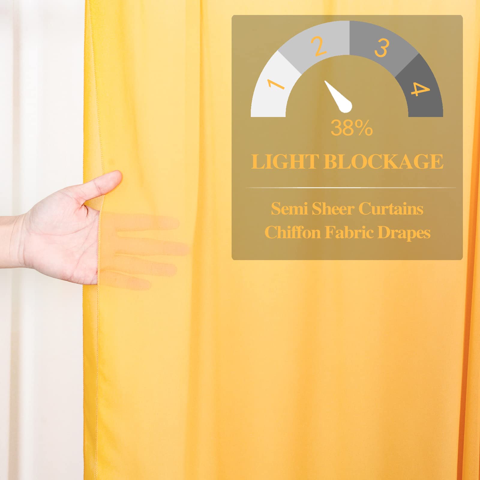 DUOBAO Chiffon Backdrop Curtain Gold Chiffon Fabric Drapes for Wedding Ceremony Sheer Curtains 2 Panels 29''x120'' Photography Backdrops Drape See Through Fabrics