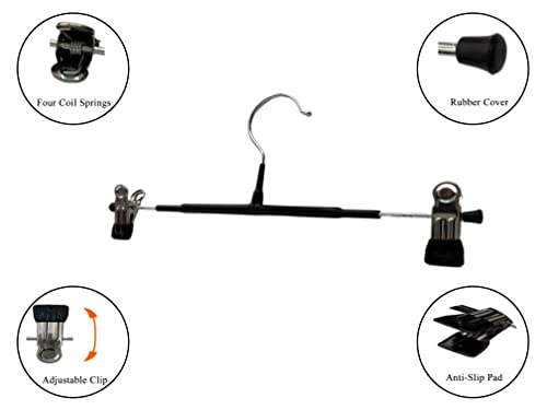 TSAZEN Skirt Hangers, 10 Pack Pant Hanger with Adjustable Metal Trouser Clips, Space Saving Clothes Hangers for Pant, Trousers, Skirts, Jeans
