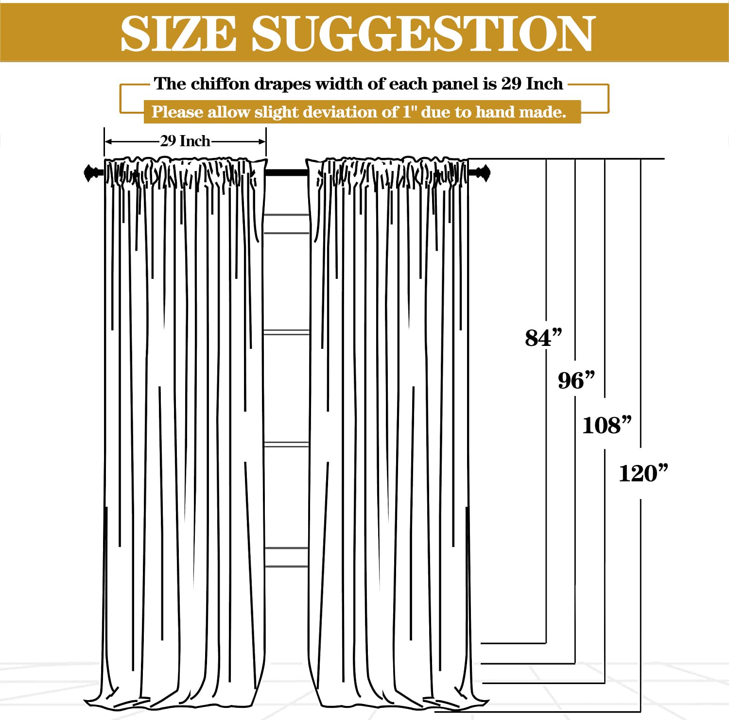 DUOBAO Chiffon Backdrop Curtain Gold Chiffon Fabric Drapes for Wedding Ceremony Sheer Curtains 2 Panels 29''x120'' Photography Backdrops Drape See Through Fabrics