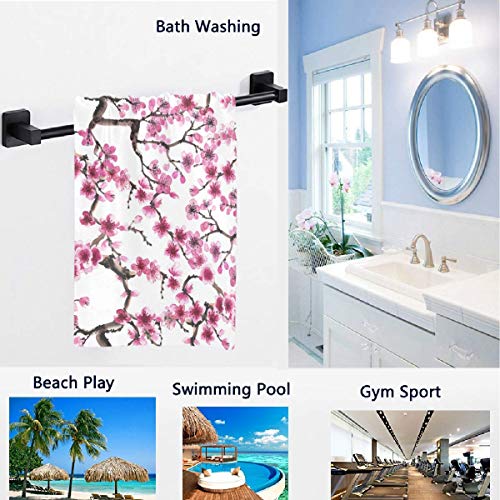 ZzWwR Beautiful Pink Cherry Blossoms Branch Floral Pattern Soft Highly Absorbent Large Decorative Hand Towels Multipurpose for Bathroom, Hotel, Gym and Spa (16 x 30 Inches)