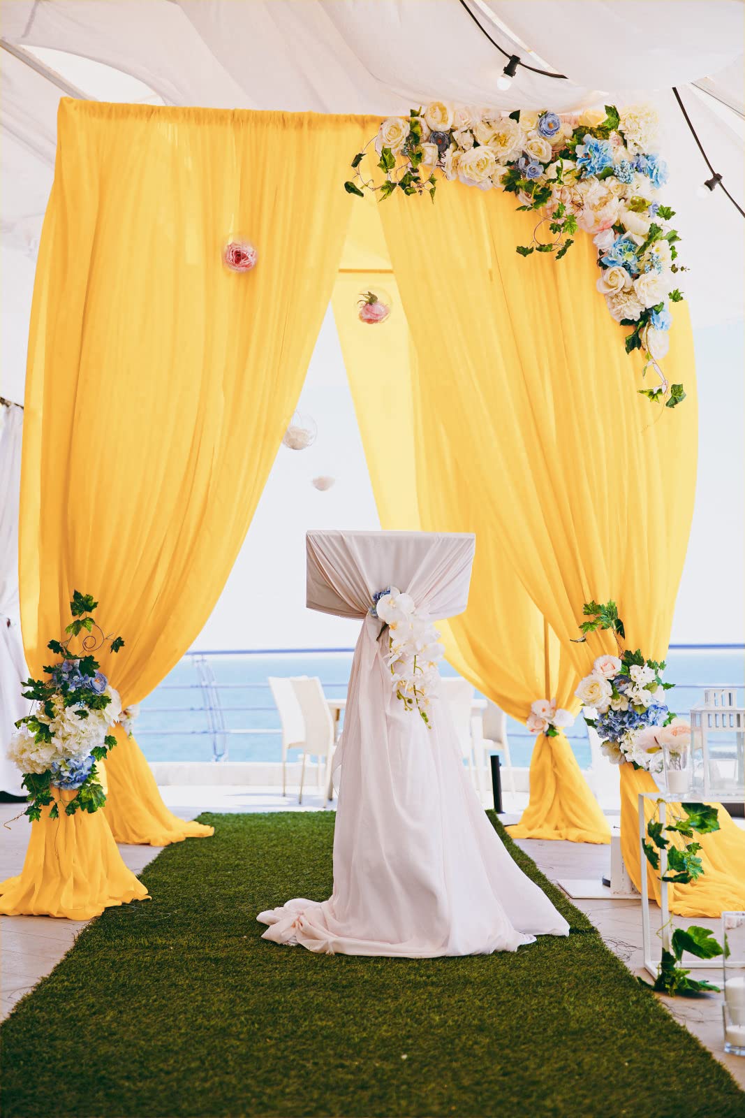 DUOBAO Chiffon Backdrop Curtain Gold Chiffon Fabric Drapes for Wedding Ceremony Sheer Curtains 2 Panels 29''x120'' Photography Backdrops Drape See Through Fabrics