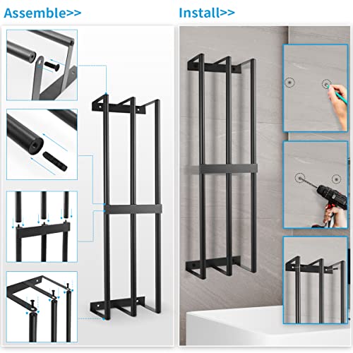 Wall Mounted Towel Rack Bathroom Towel Storage Metal Towel Holder for Storing Towels, Bath Towels, Bathrobes (Black)