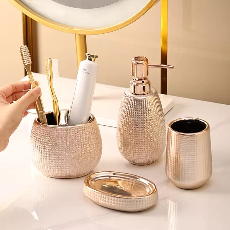 Dash of Mountain Bathroom Accessory Set β Bathroom Soap Dispenser and Toothbrush Holder Set β Bathroom Accessories Sets Complete with Toothbrush Holder, Soap Dispenser, Soap Dish, Vanity Cup