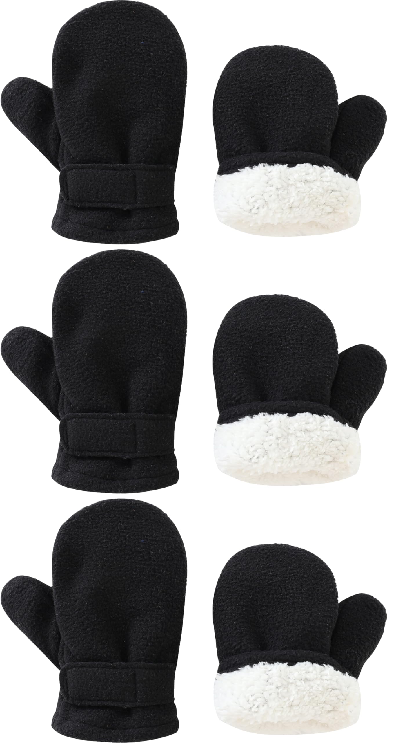 Baby Toddler Mittens Boys Girls Winter Outdoor Gloves Kids Easy-On Fleece Warm Mittens Black 3 Pair Mďź1-2 yearsďź