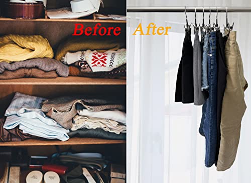 TSAZEN Skirt Hangers, 10 Pack Pant Hanger with Adjustable Metal Trouser Clips, Space Saving Clothes Hangers for Pant, Trousers, Skirts, Jeans