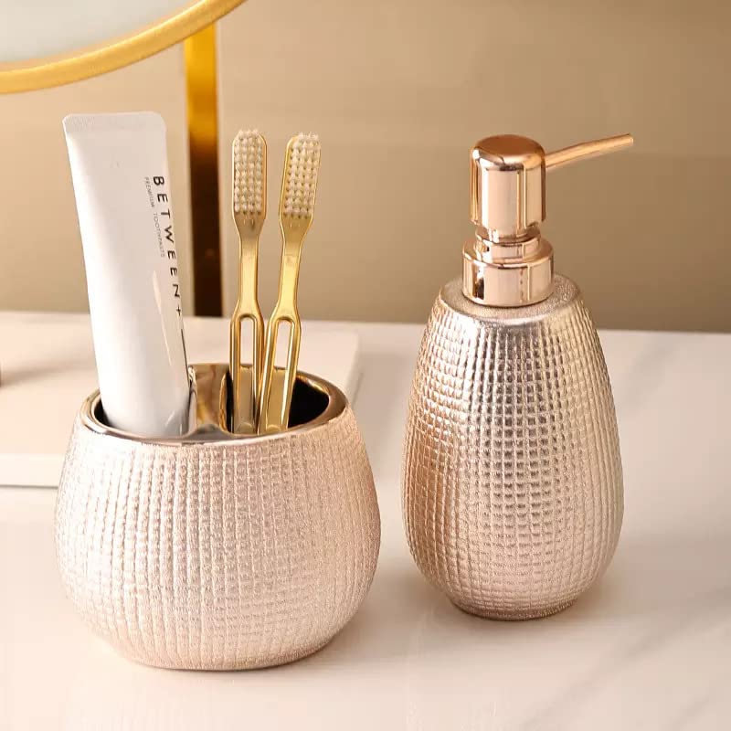 Dash of Mountain Bathroom Accessory Set β Bathroom Soap Dispenser and Toothbrush Holder Set β Bathroom Accessories Sets Complete with Toothbrush Holder, Soap Dispenser, Soap Dish, Vanity Cup