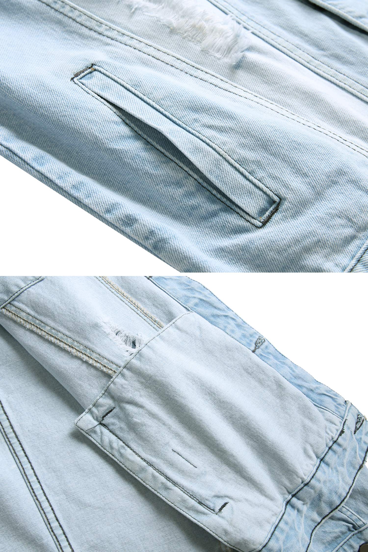 LAMKUKU Mens Denim Jacket Ripped Slim Jean Jacket Coat for Men (Medium, Light blue-02)