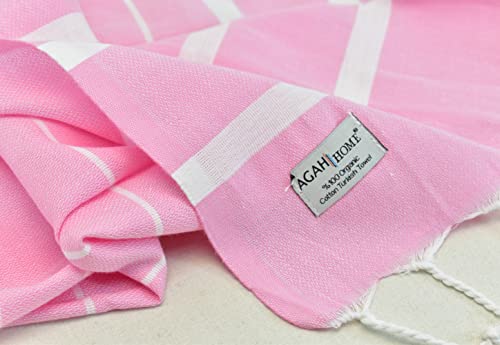 Agah Home Hand Towel, Face Towel, Kitchen Towel, Dish Towel, Cotton Towel, Monogrammed Towel, 20x40 in Turkish Peshkir, Kalın Cizgi Peshkir (Pink)