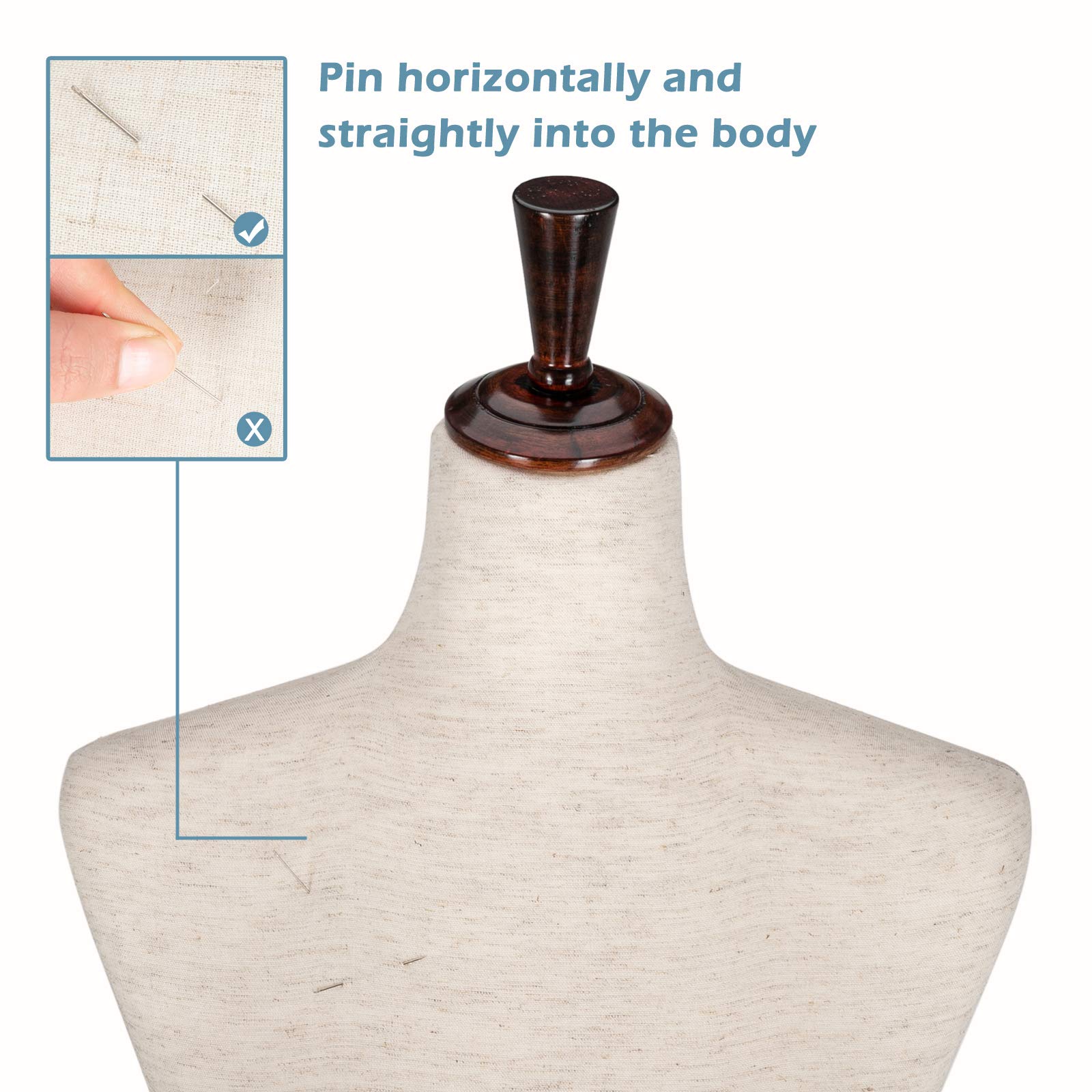 VINGLI Female Dress Form, Mannequin Torso Body with Adjustable Wood Stand for Dress Display Clothes Design, Pinnable Manikin (White, 6-8)