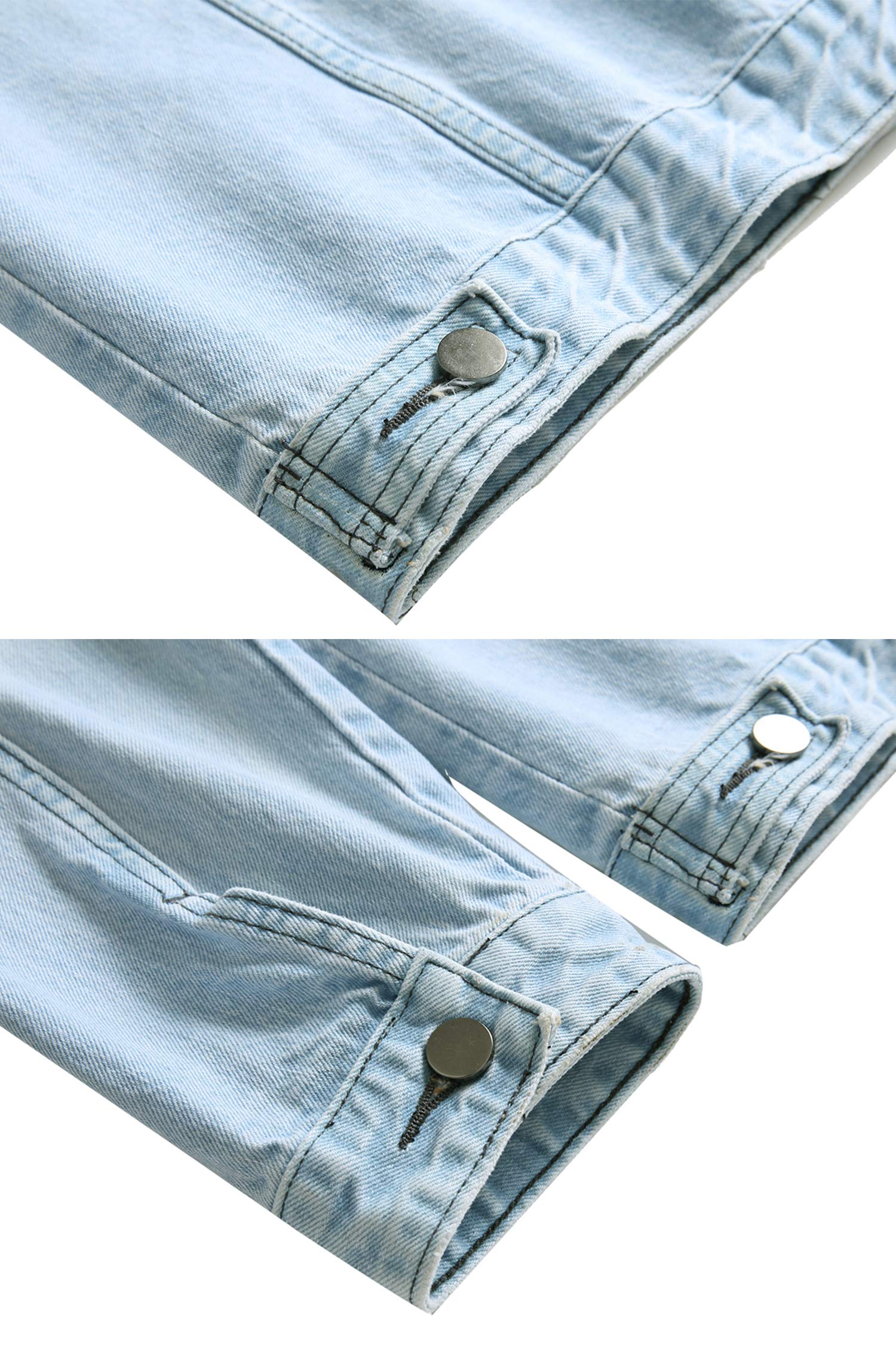 LAMKUKU Mens Denim Jacket Ripped Slim Jean Jacket Coat for Men (Medium, Light blue-02)