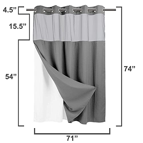No Hooks Required Waffle Weave Shower Curtain with Snap in Liner - 71W x 74H,Hotel Grade,Spa Like Bath Curtain,Gray