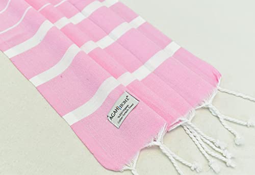Agah Home Hand Towel, Face Towel, Kitchen Towel, Dish Towel, Cotton Towel, Monogrammed Towel, 20x40 in Turkish Peshkir, Kalın Cizgi Peshkir (Pink)