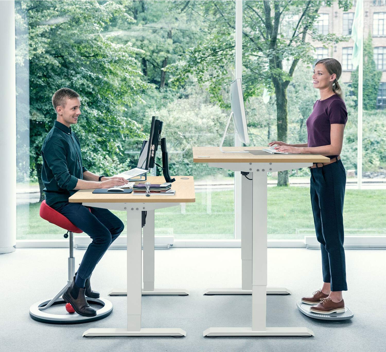 Homall Electric Height Adjustable Standing Desk 55 x 28 Inches Computer Desk Stand Up Home Office Workstation Desk T-Shaped Metal Bracket Desk with Wood Tabletop and Memory Settings (Beige)