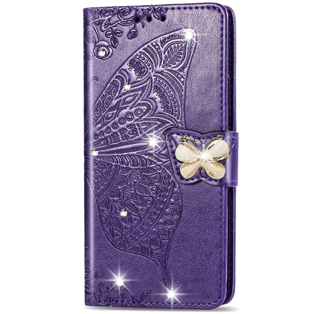 LEMAXELERS Samsung Galaxy Z Fold 2 5G Case Bling Diamond Butterfly Embossed Wallet Flip PU Leather Magnetic Card Slots with Stand Cover for Samsung Galaxy Z Fold 2 5G Diamond Butterfly Purple SD