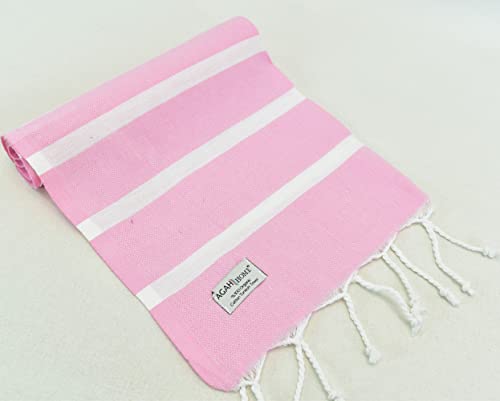 Agah Home Hand Towel, Face Towel, Kitchen Towel, Dish Towel, Cotton Towel, Monogrammed Towel, 20x40 in Turkish Peshkir, Kalın Cizgi Peshkir (Pink)