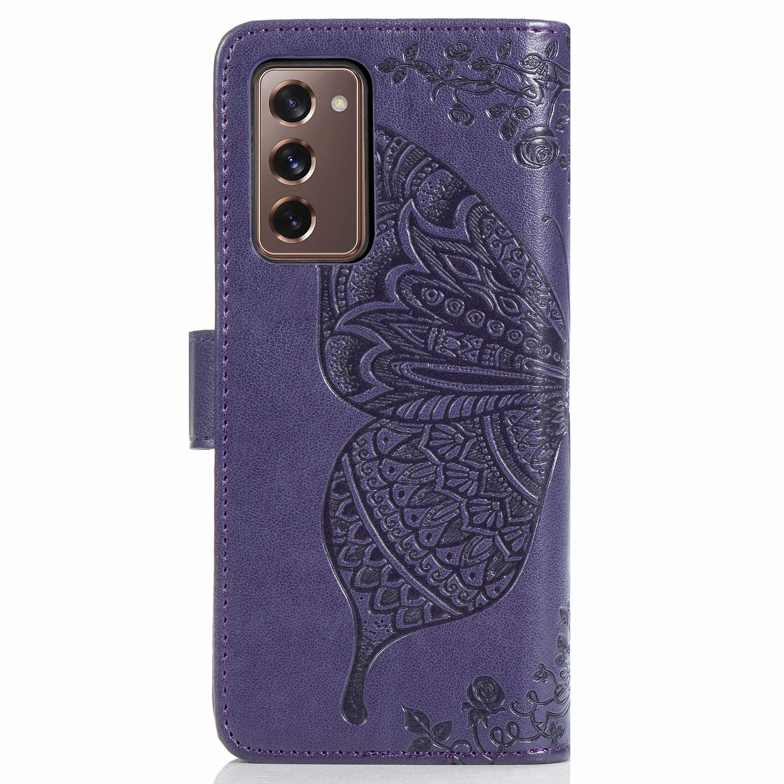 LEMAXELERS Samsung Galaxy Z Fold 2 5G Case Bling Diamond Butterfly Embossed Wallet Flip PU Leather Magnetic Card Slots with Stand Cover for Samsung Galaxy Z Fold 2 5G Diamond Butterfly Purple SD