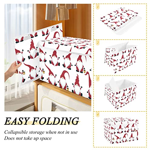 senya Large Storage Bins with Lids Large Closet Storage Bins Christmas Gnomes(6), Foldable Fabric Storage Boxes with Handle for Home Bedroom Office(228vb9g)