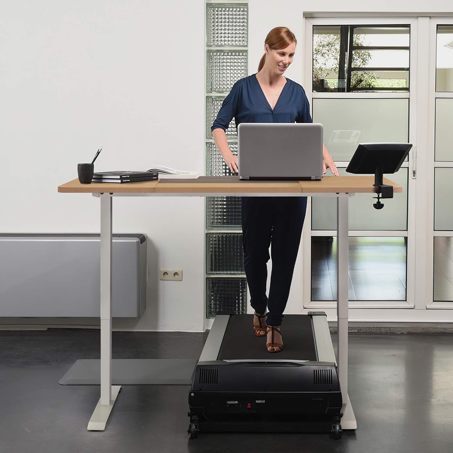Homall Electric Height Adjustable Standing Desk 55 x 28 Inches Computer Desk Stand Up Home Office Workstation Desk T-Shaped Metal Bracket Desk with Wood Tabletop and Memory Settings (Beige)
