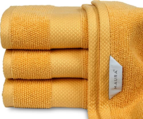 Maura Premium Washcloths Set 100% Cotton. 4 Piece Ultra Absorbent Quick Dry Soft Terry Wash Clothes for Bathroom, Hotel and Spa Quality, Pure Gold