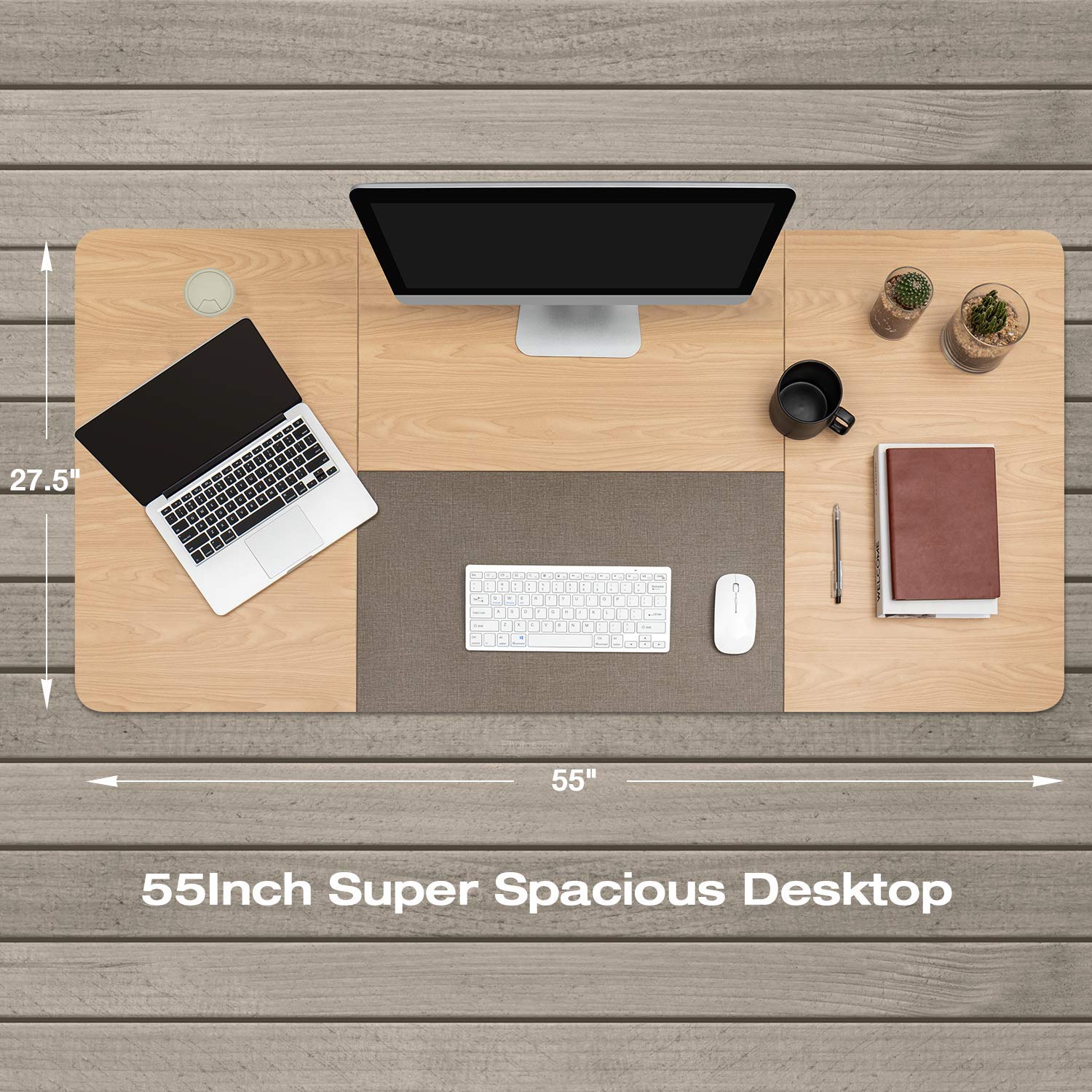 Homall Electric Height Adjustable Standing Desk 55 x 28 Inches Computer Desk Stand Up Home Office Workstation Desk T-Shaped Metal Bracket Desk with Wood Tabletop and Memory Settings (Beige)