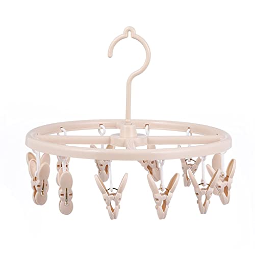 N/A Rotatable Multifunctional Round with 12 Clips Plastic Foldable Clips Indoor Socks Drying Rack ( Color : Apricot , Size : 24.5X20.7cm )