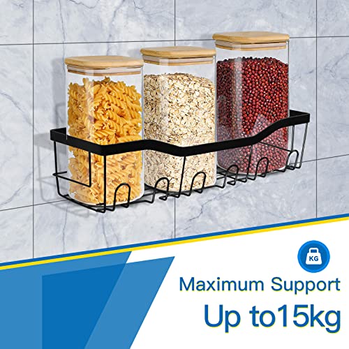 HUGSEE Shower Caddy Adhesive Shower Shelves 5 Pack Bathroom Caddy for Shower Organizer Storage Shower Shelf No Drilling with Soap Toothbrush Holder, Shower Rack for Inside Shower Kitchen Storage Black